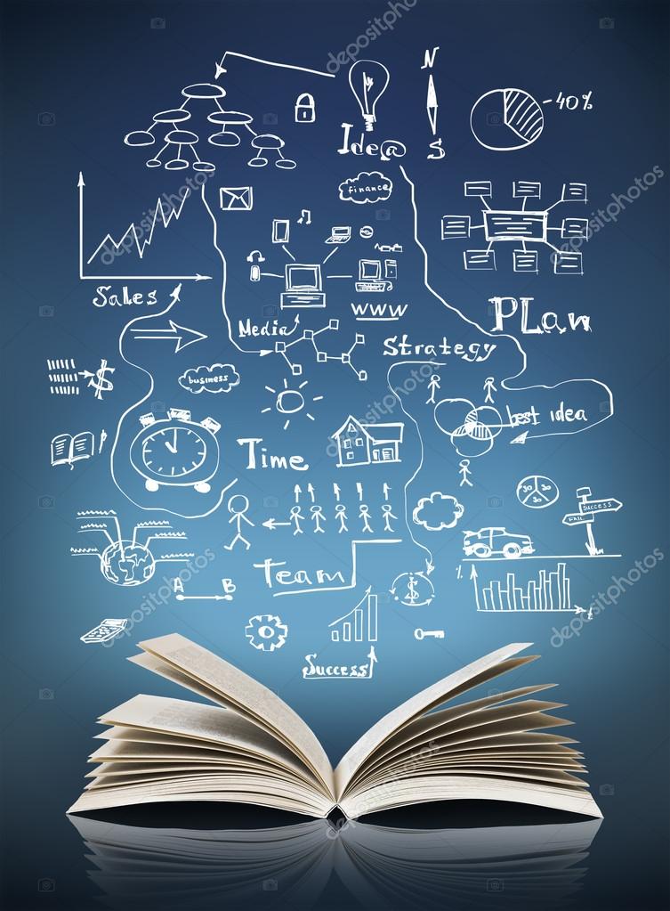 Book with drawing business sketches background Stock Photo by ...