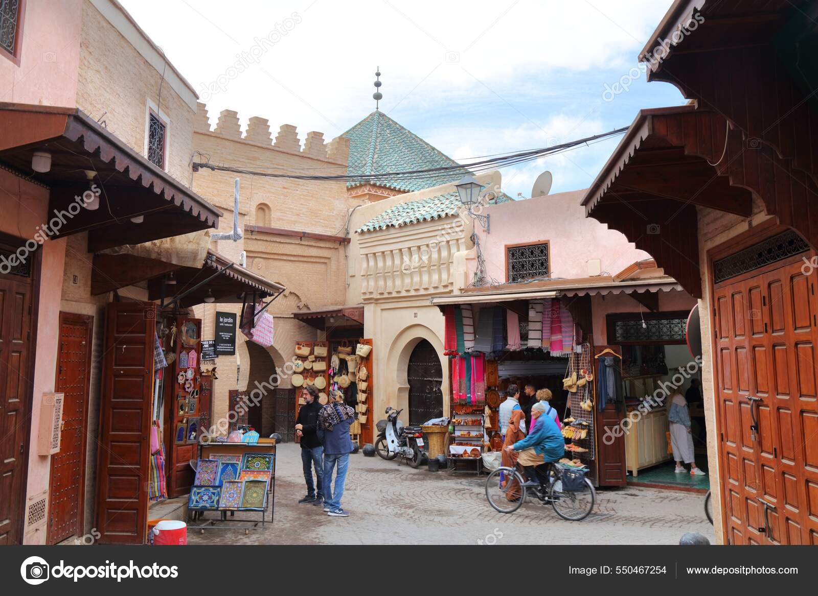 Marrakech Morocco February 2022 People Visit Souk Medina Old Town ...