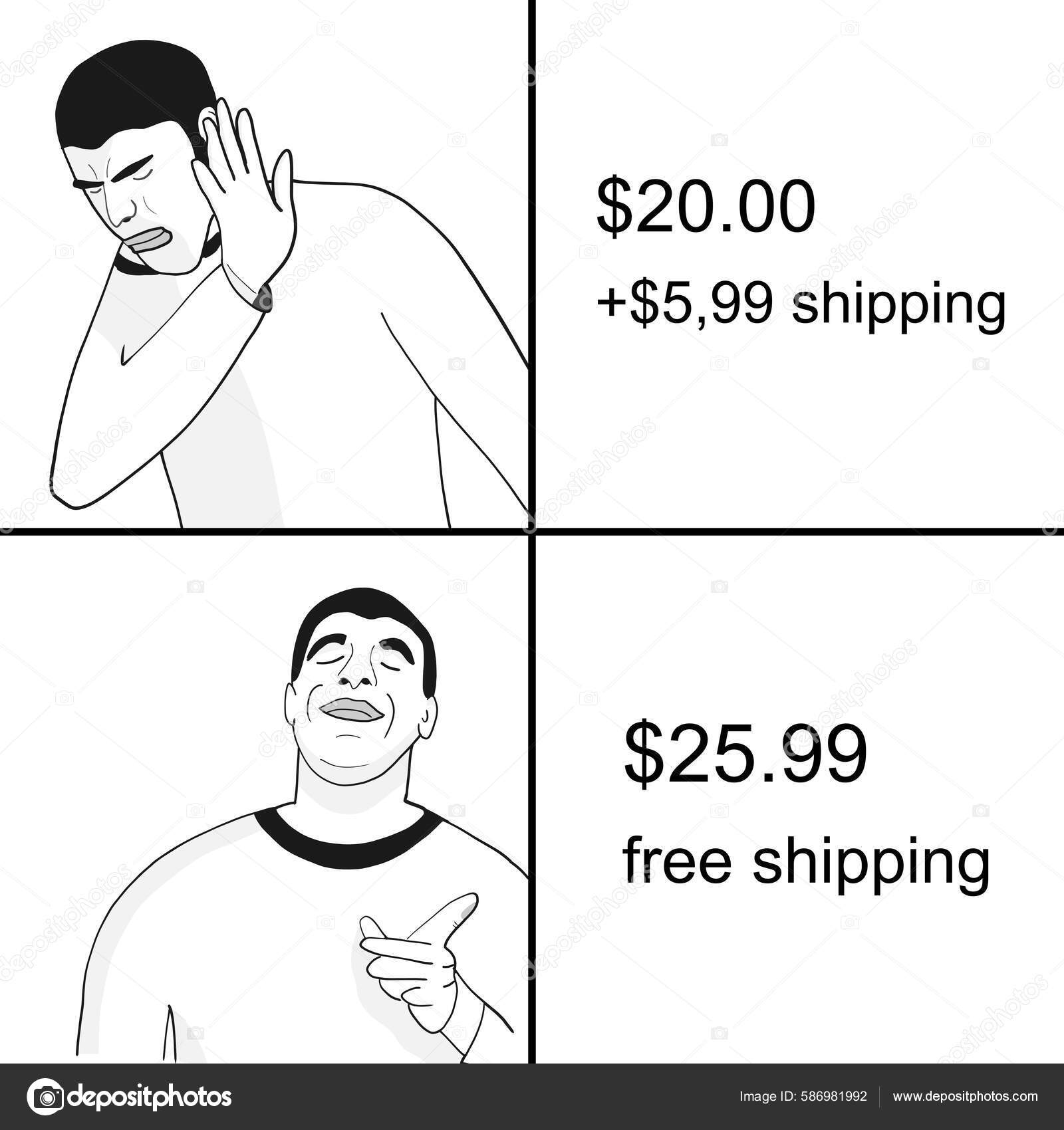 Free Shipping Paid Shipping Funny Meme Social Media Sharing Stock Vector By ©tupungato 586981992