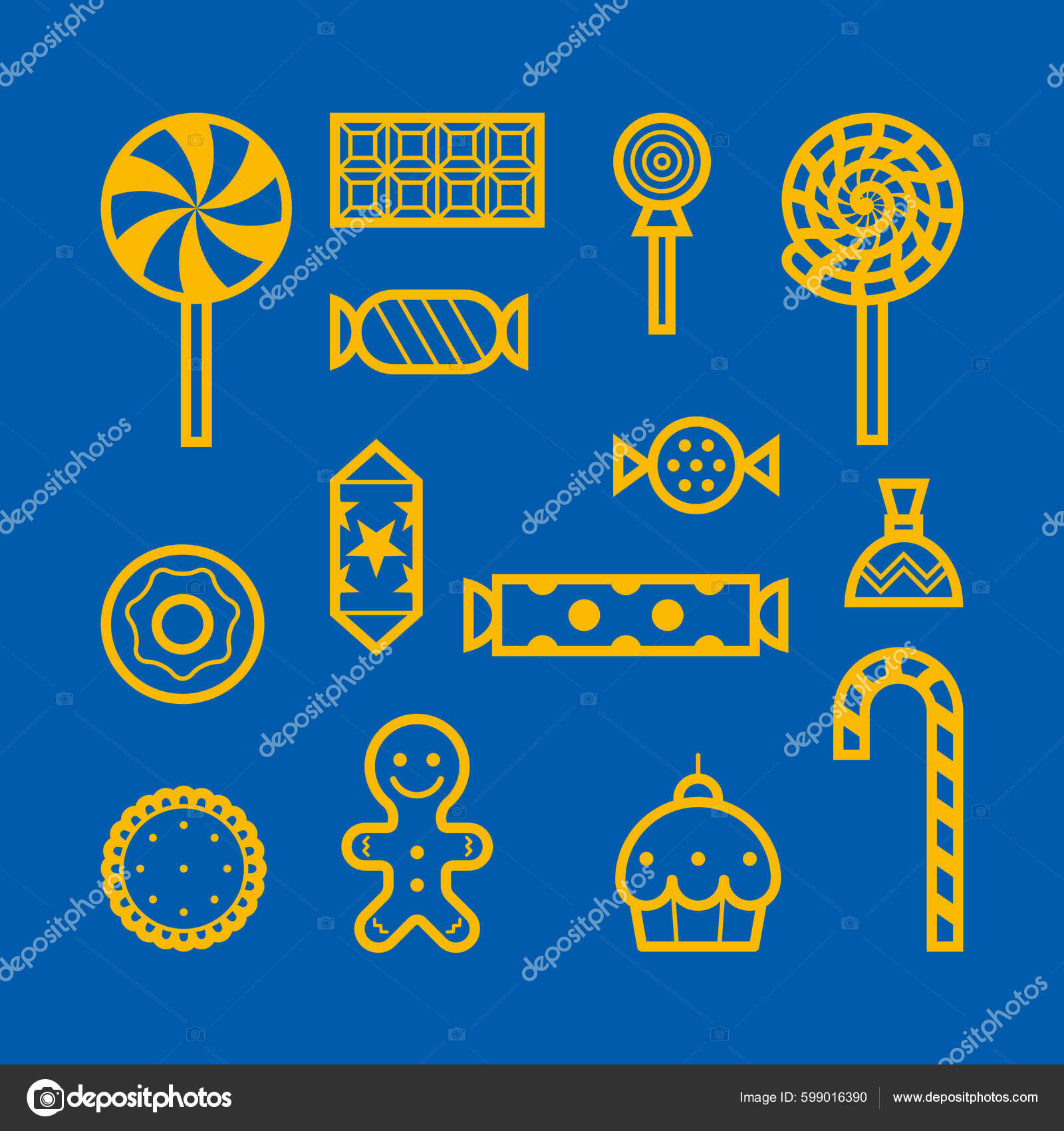 Set Different Candies Sweets Cakes Icons Pictograms Holidays Halloween ...