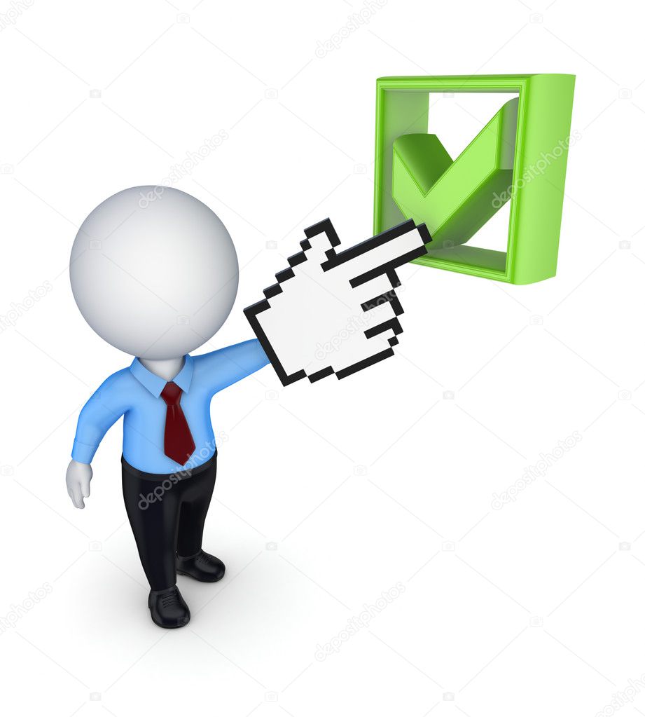 3d small person pointing to tick mark. Stock Photo by ©rukanoga 13434798