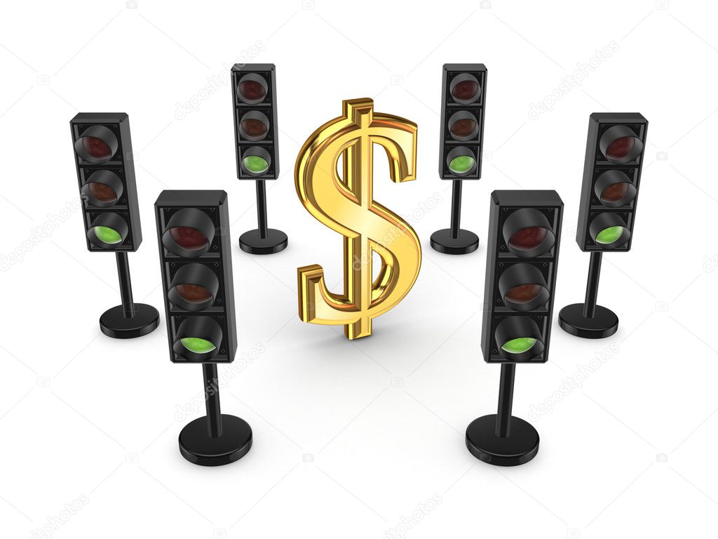 Traffic lights around dollar sign. — Stock Photo © rukanoga #13603554