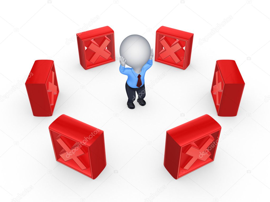 Red cross marks around 3d small person. — Stock Photo © rukanoga #25276165