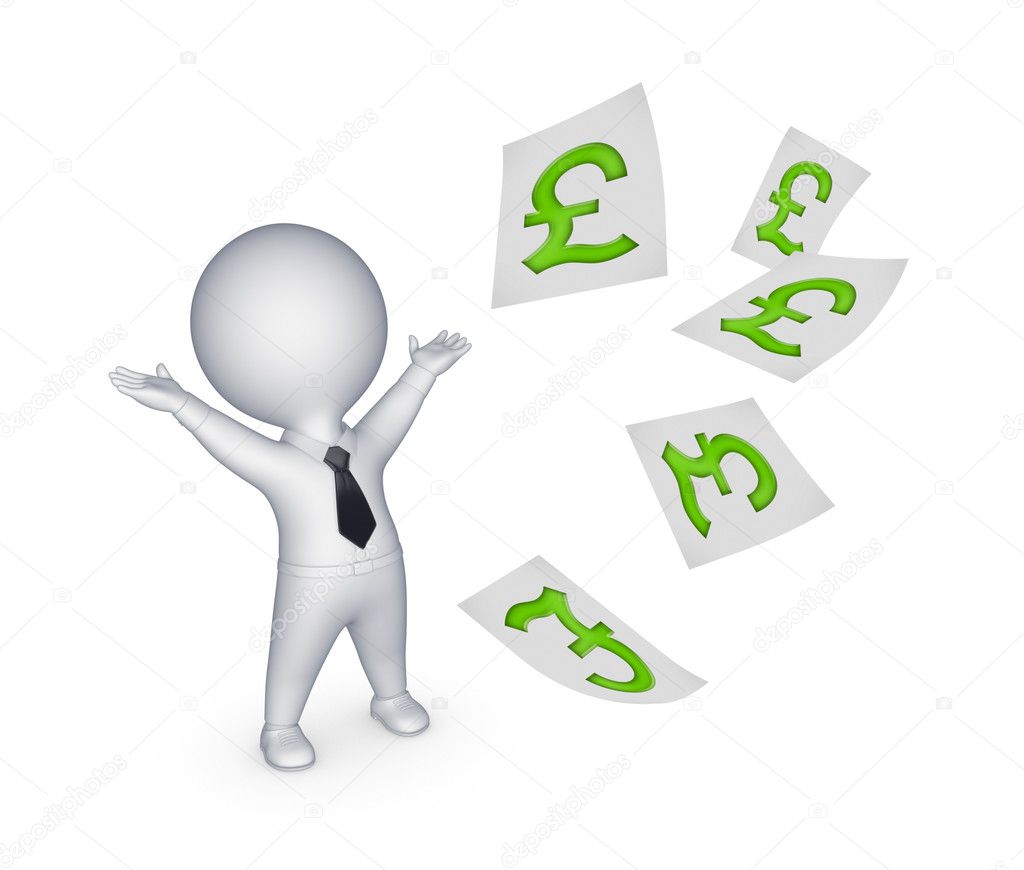 Happy small person with sign of pound sterling. — Stock Photo ...