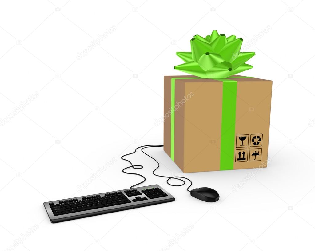 Computer mouse, keyboard and carton box. Stock Photo by ©rukanoga 26790223