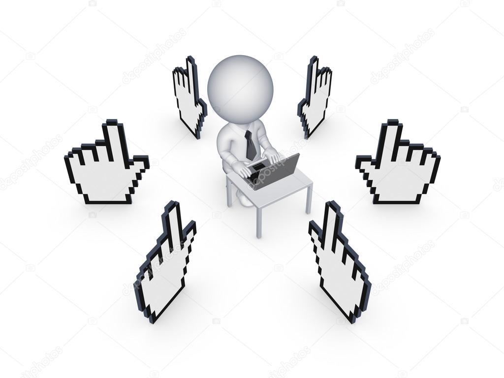 Cursores alrededor de 3d persona con portátil. 2023