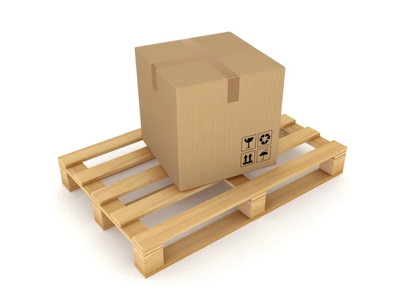 Caja de cartón en una paleta . — Foto de stock #48975885 © rukanoga