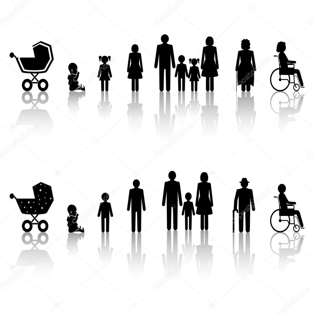 Icons with different life stages of the men and women — Stock Vector ...