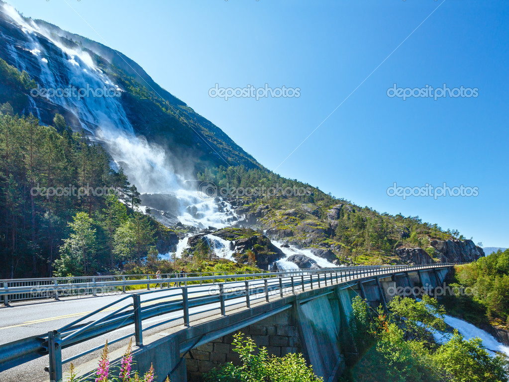 Summer Langfossen waterfall (Norway). — Stock Photo © wildman #41175873