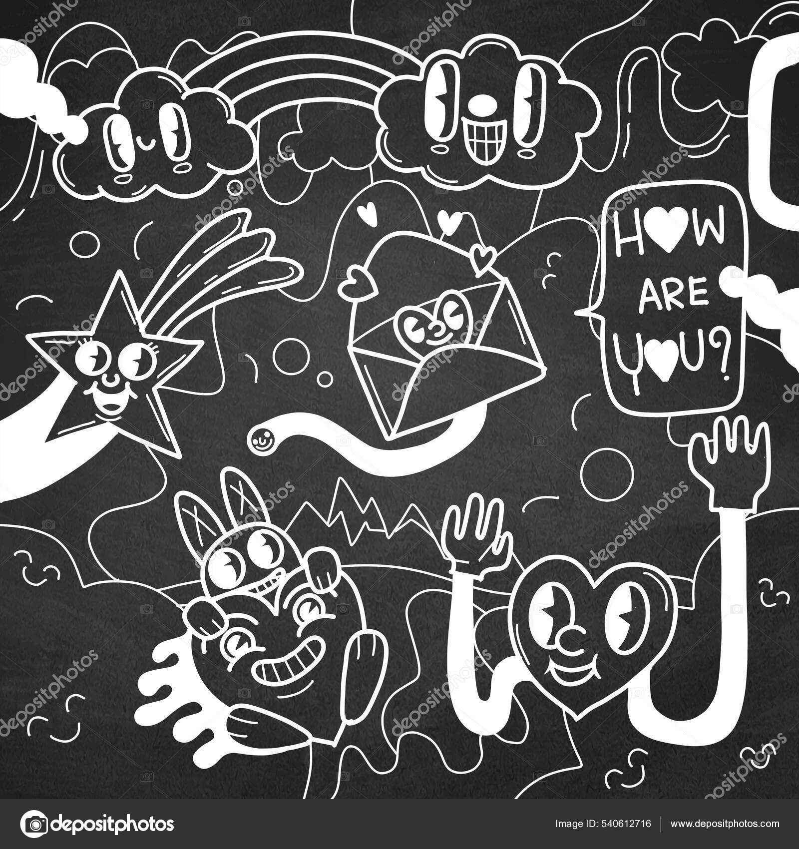 Hand Drawn Abstract Funny Cute Comic Characters Illustration Poster ...