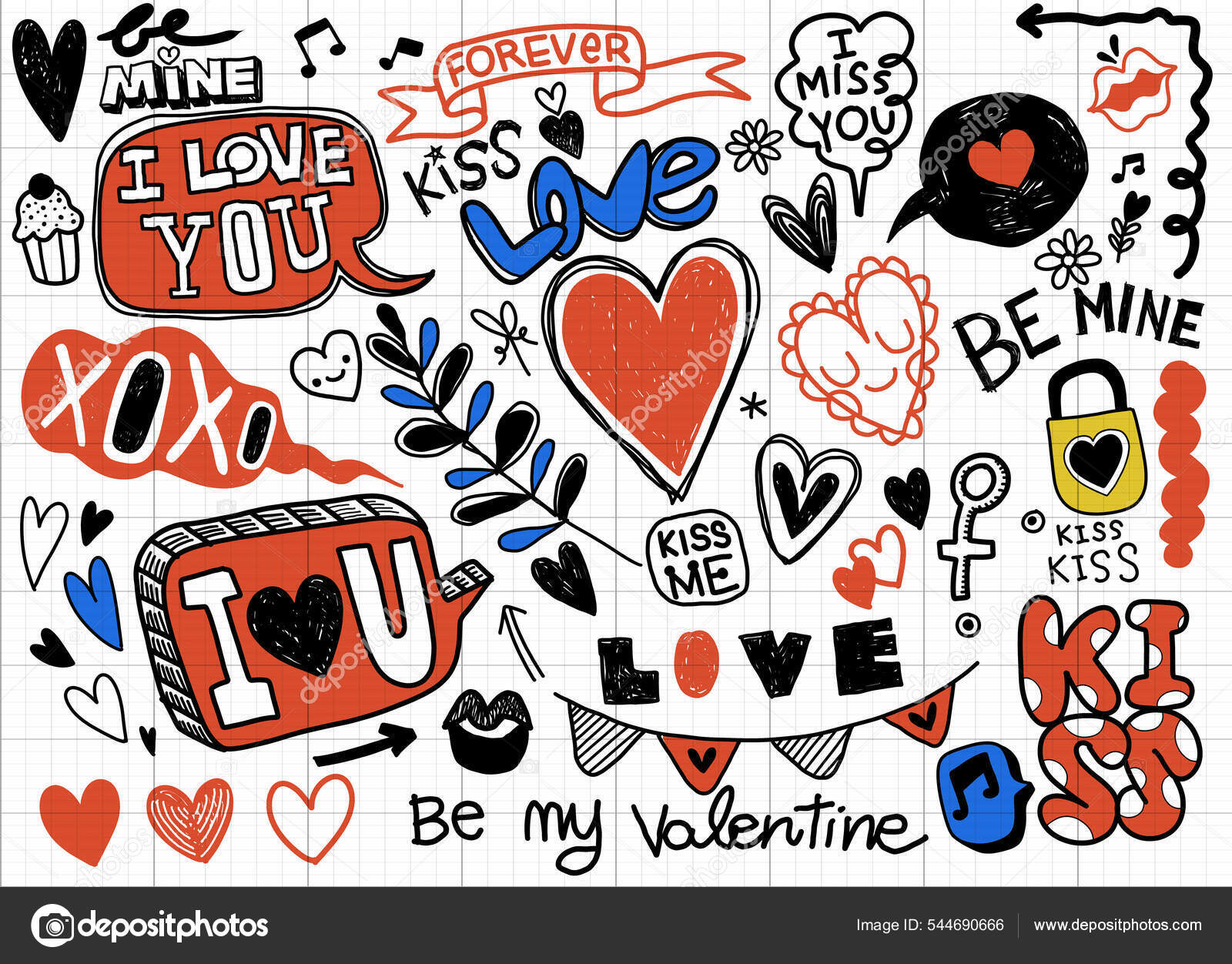 Love Doodles Background Sketchy Hand Drawn Doodles Cartoon Set Love ...