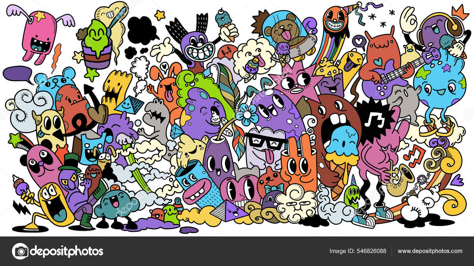 Tangan Digambar Abstrak Karakter Lucu Comic Poster Lukisan Tokoh Kartun ...