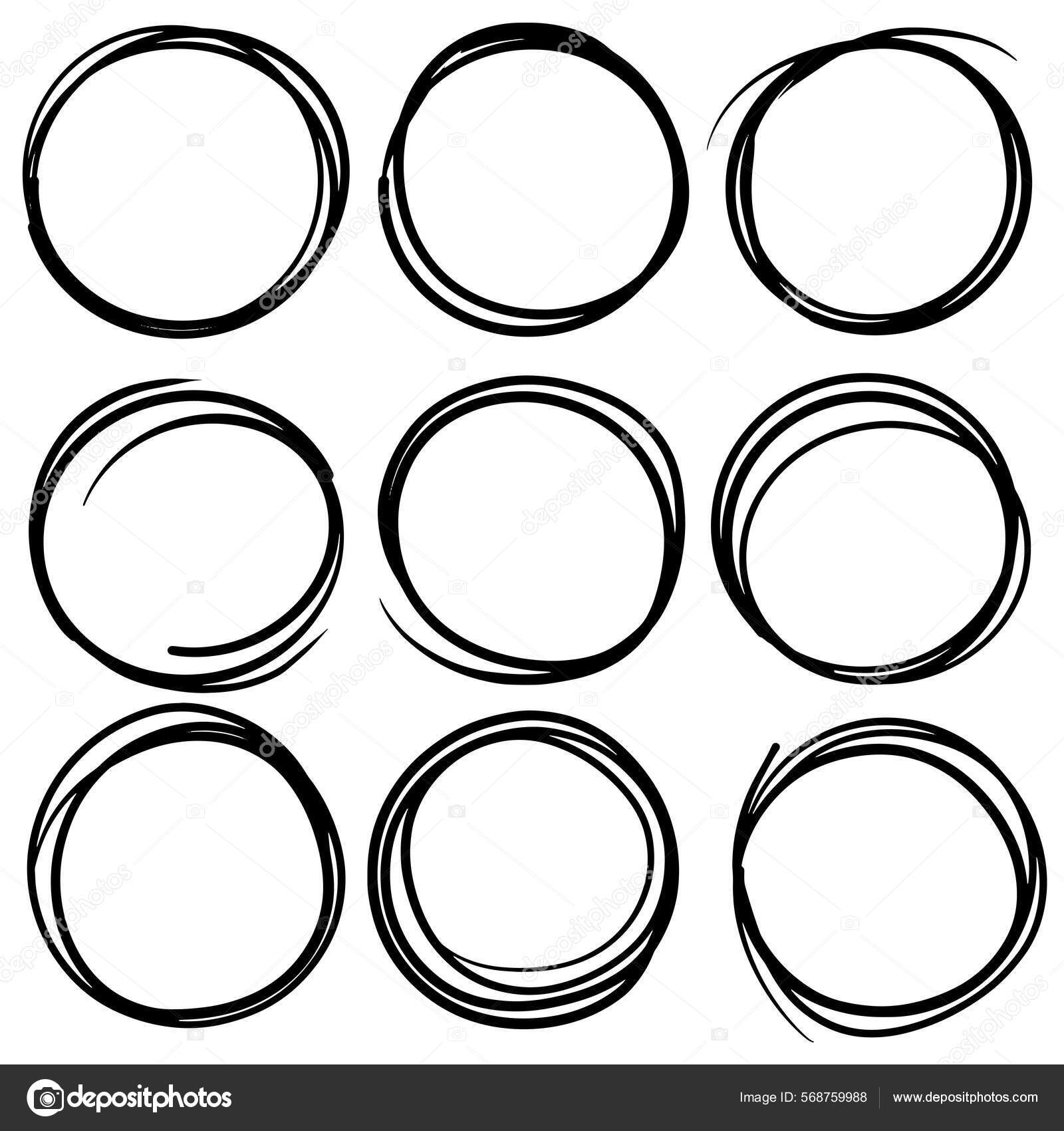 Hand Drawn Circle Line Sketch Set Vector Circular Scribble Doodle Stock ...