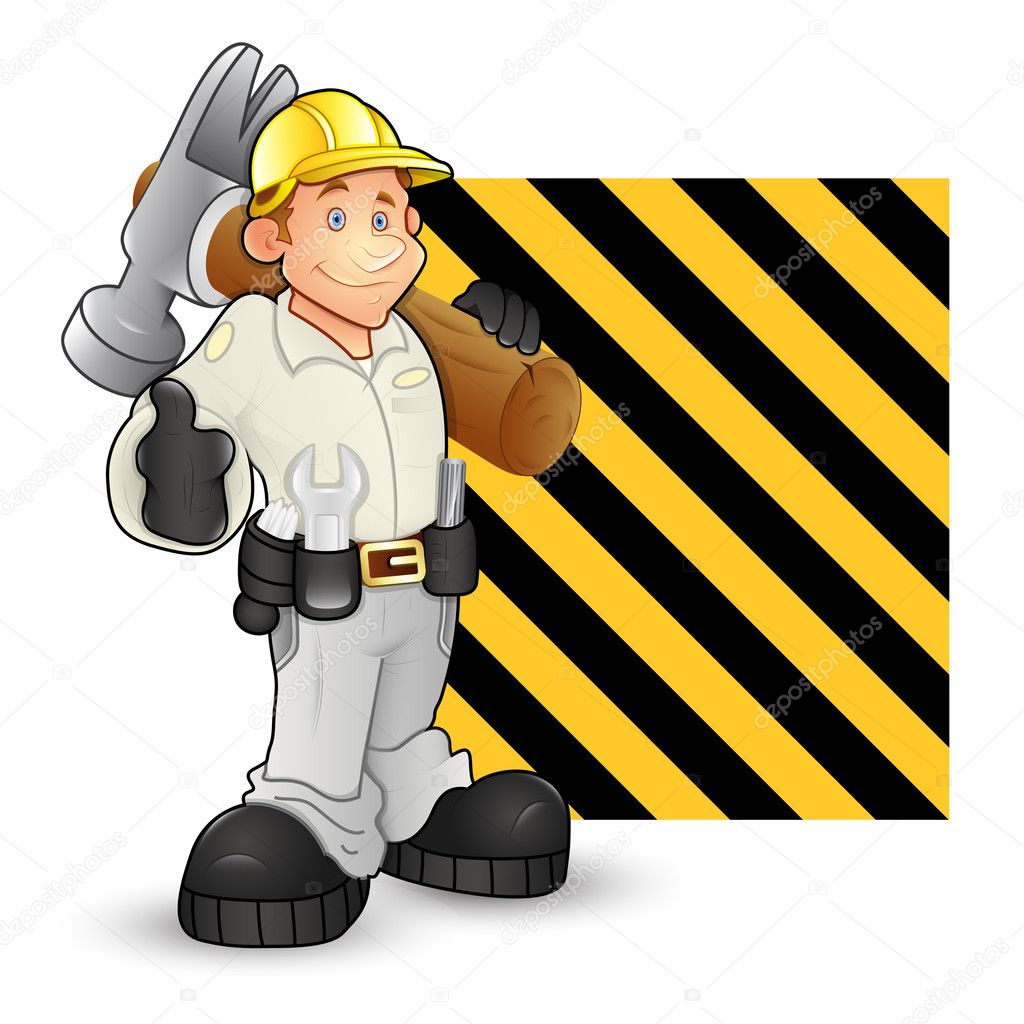 Happy Construction Workers Cartoon