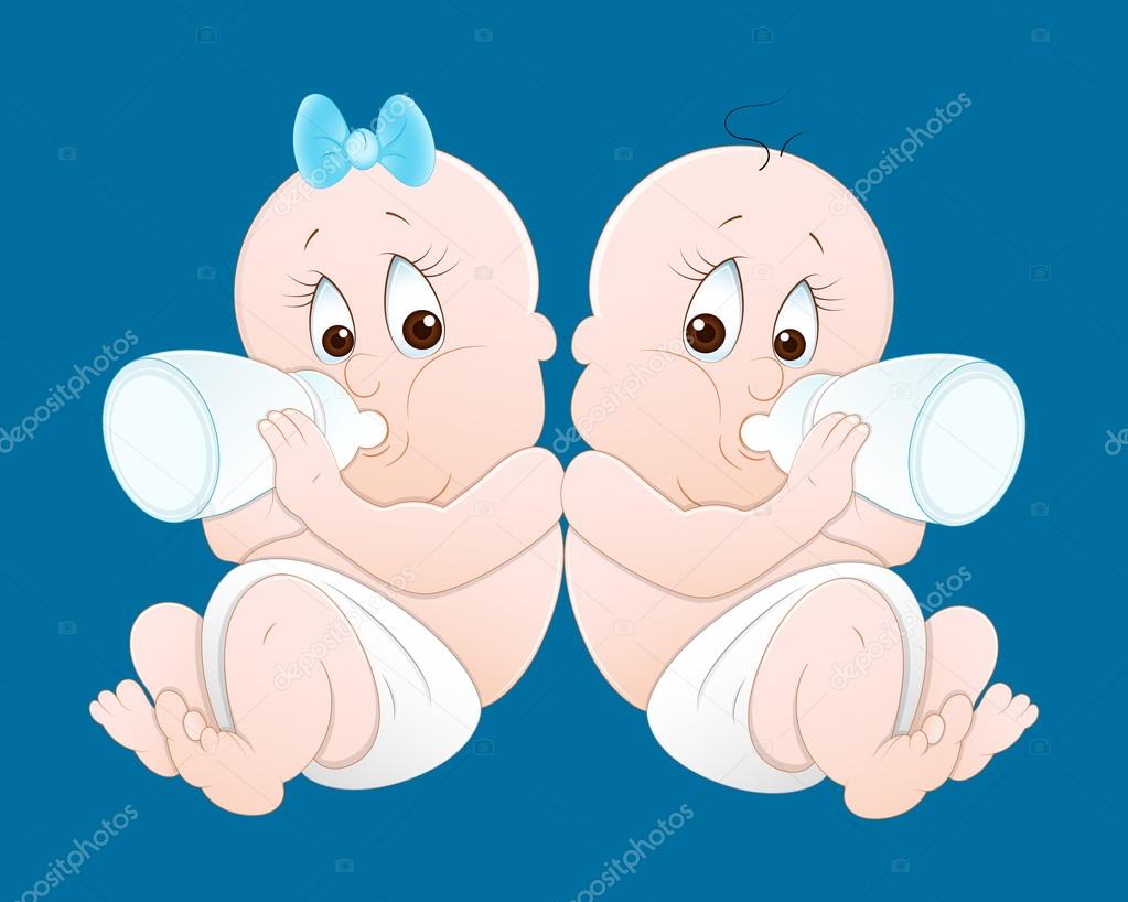 Cute Cartoon Baby Twins