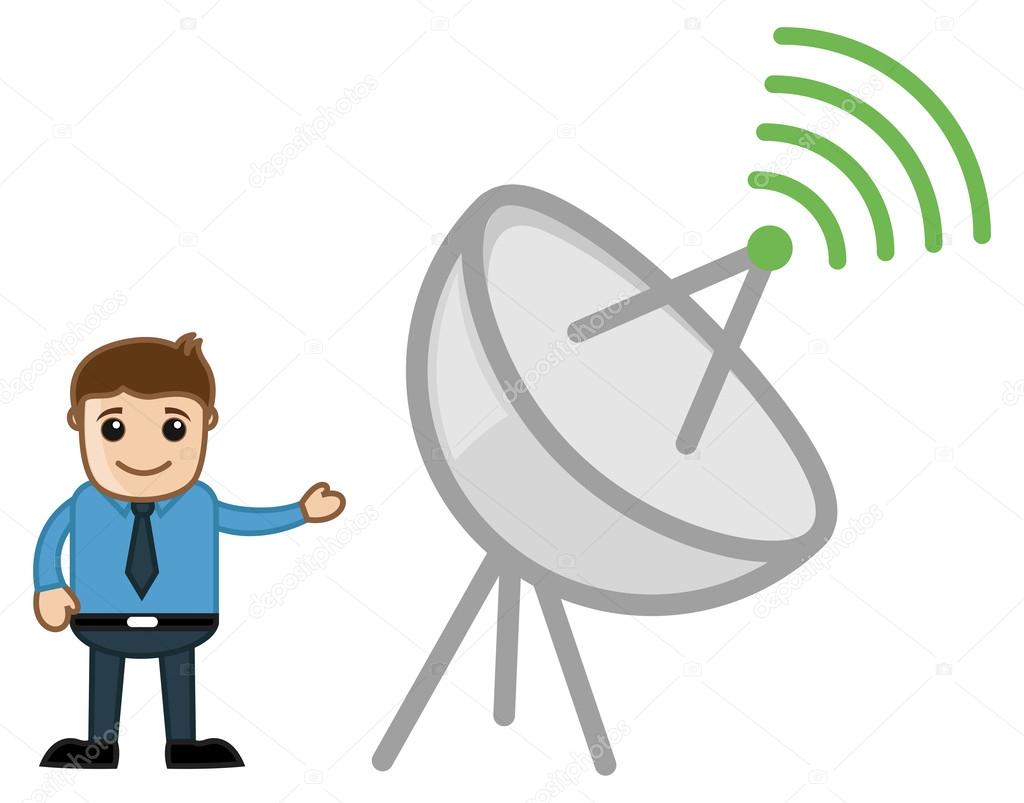 Antena transmisora hombre e internet - ilustración vectorial — Vector ...