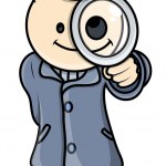 Cartoon cute detective investigate with brown coat and eye glass Stock ...