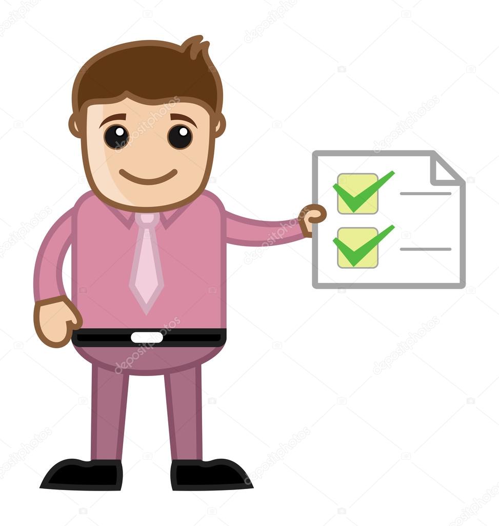 Trabajo - hombre que tiene una lista de verificación - dibujos animados ...