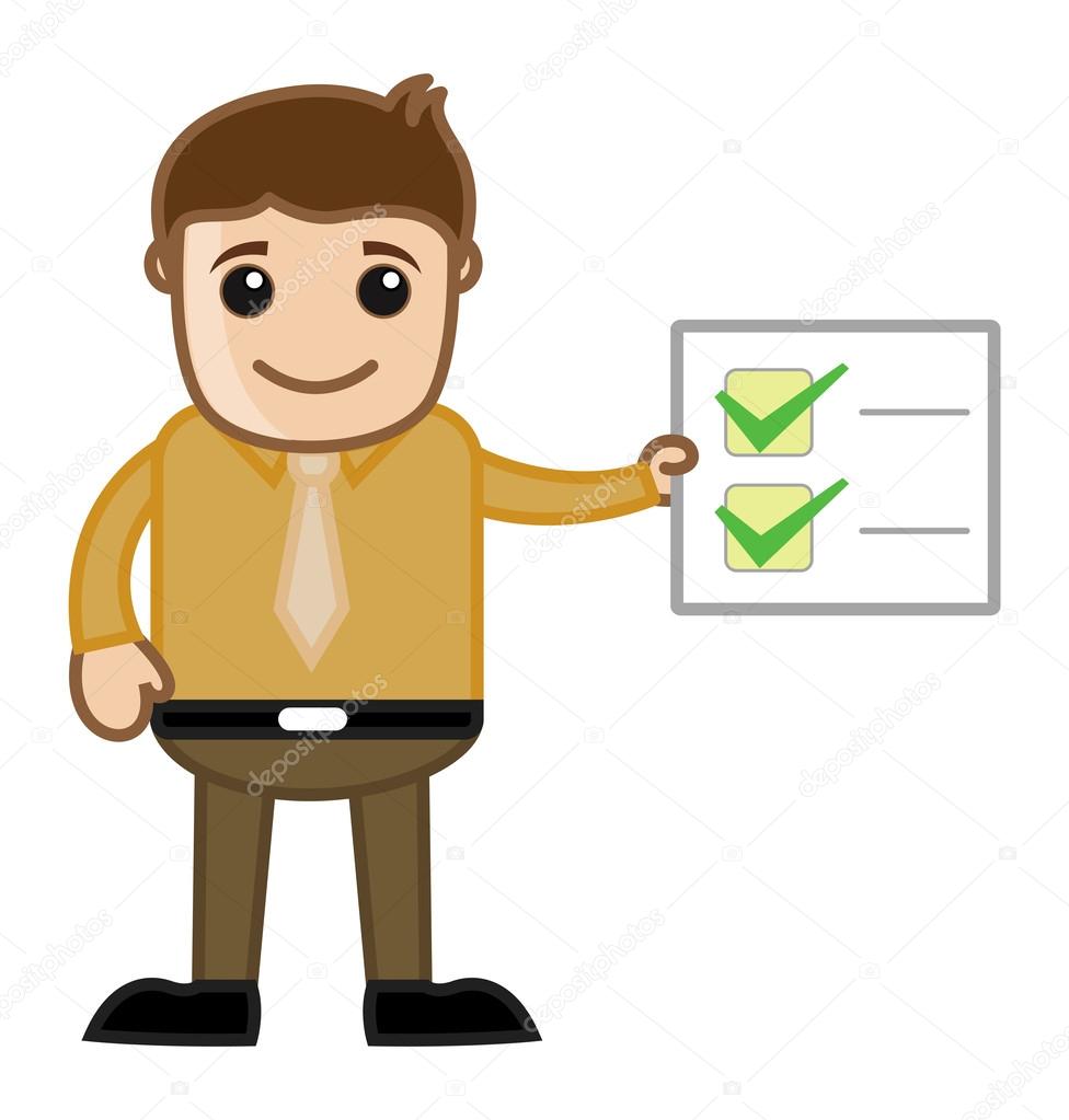 Trabajo hecho checklist - dibujos animados de negocios — Archivo ...