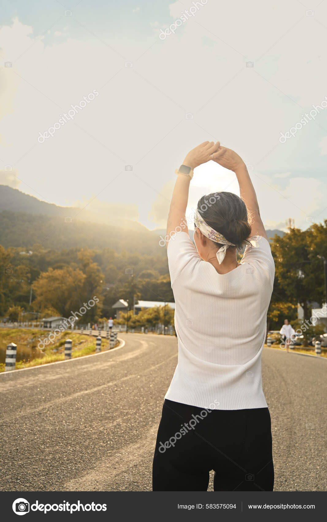 Back View Middle Aged Woman Warming Morning Workout Healthy Lifestyle ...