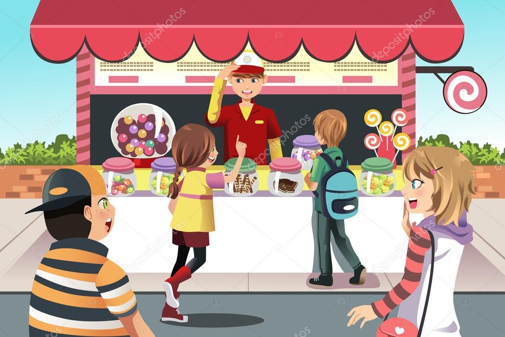 Niños comprando dulces Vector de stock #21314153 de ©artisticco