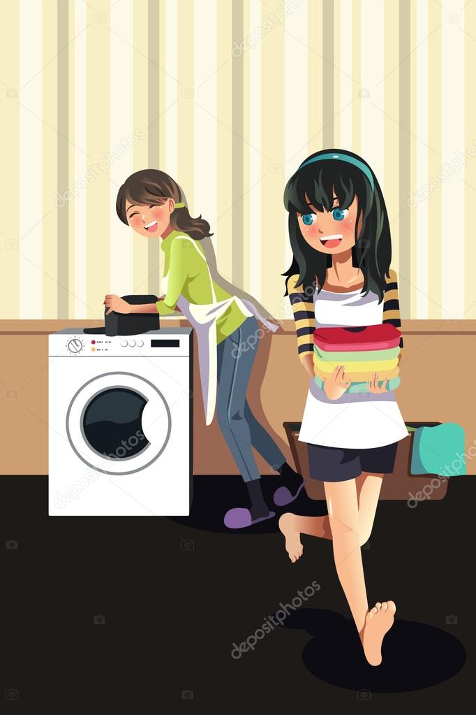Cartoon Doing Laundry