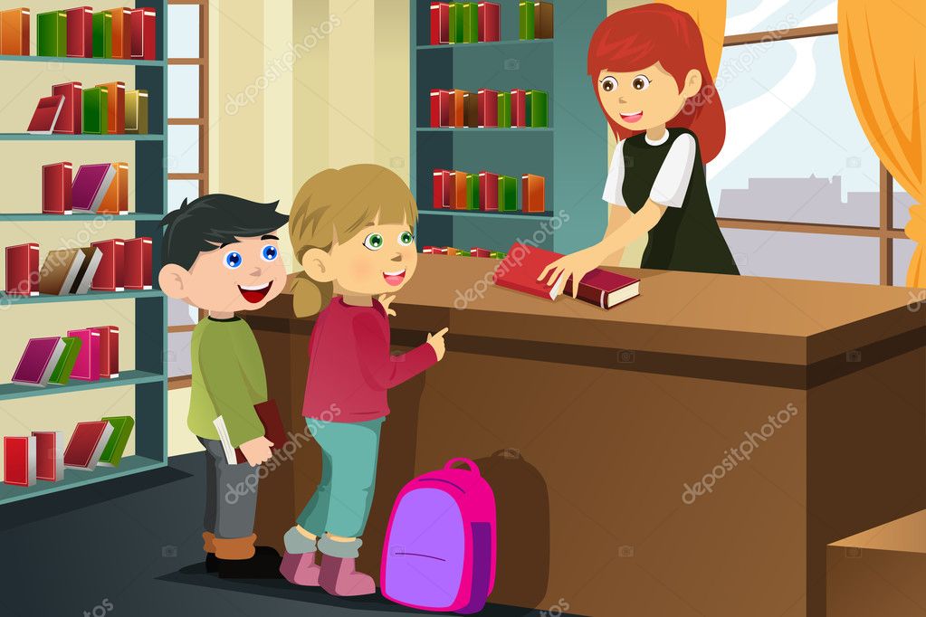 Kids borrowing books in the library Stock Vector by ©artisticco 28488907