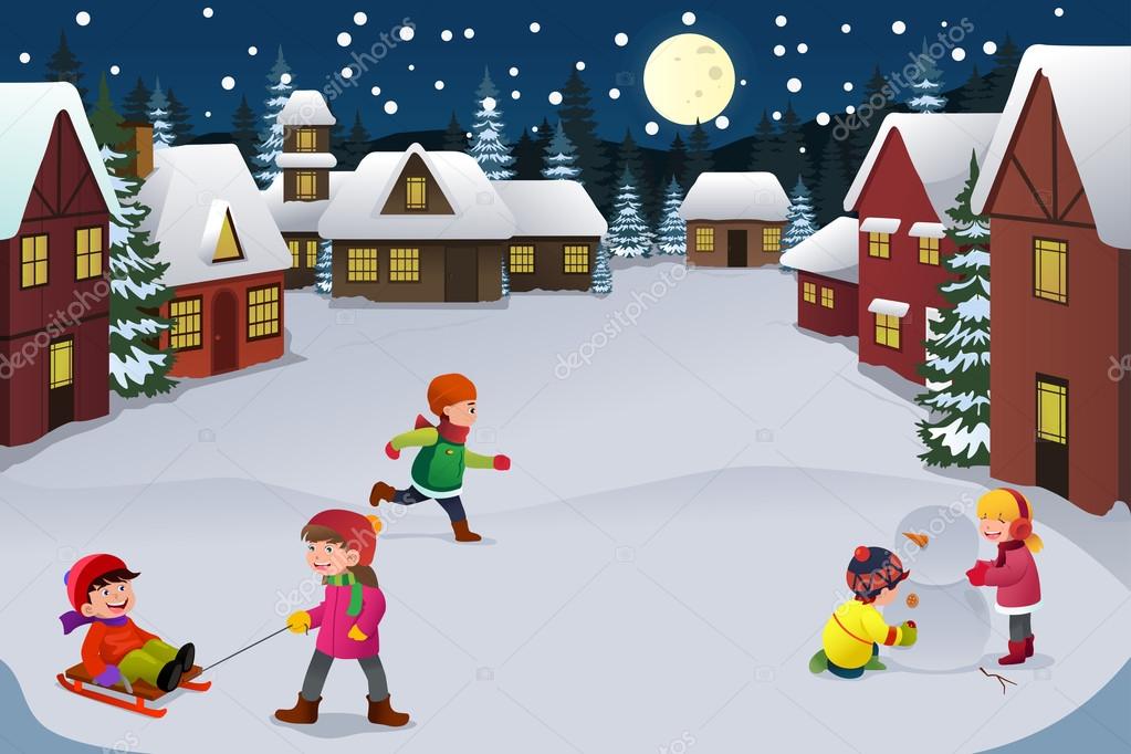 Kids playing in a winter wonderland Stock Vector by ©artisticco 32672647