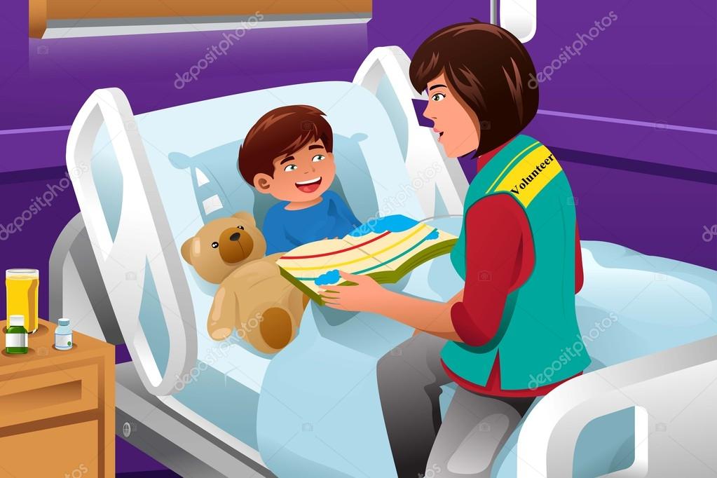 Volunteer at the children hospital — Stock Vector © artisticco #47446073