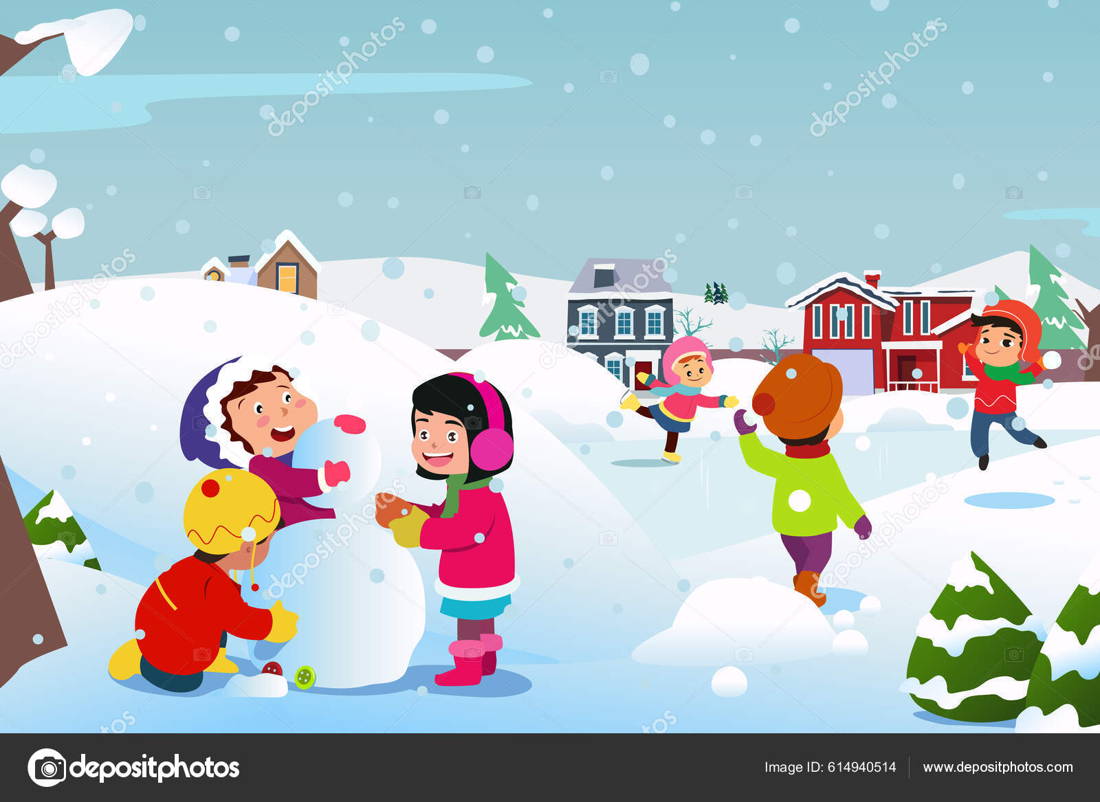 Una Ilustración Vectorial Niños Felices Jugando Afuera Durante Invierno ... Una Ilustración Vectorial Niños Felices Jugando Afuera Durante Invierno ...