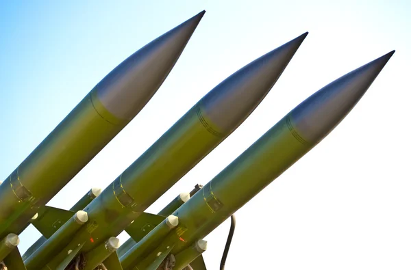 Collage photos of combat rocket missiles aimed at the sky Stock Photo ...