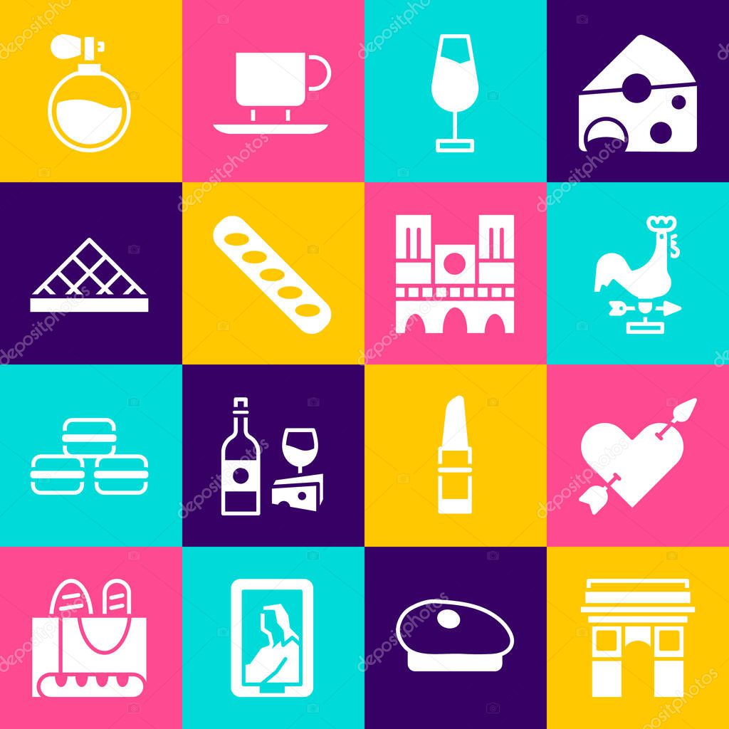 Set Triumphal Arch Amour con corazón y flecha Gallo veleta Copa de vino ...