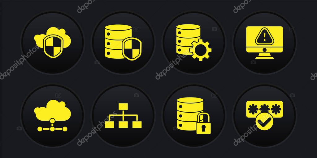 Set Network Cloud Connection Monitor With Exclamation Mark Hierarchy Organogram Chart Server