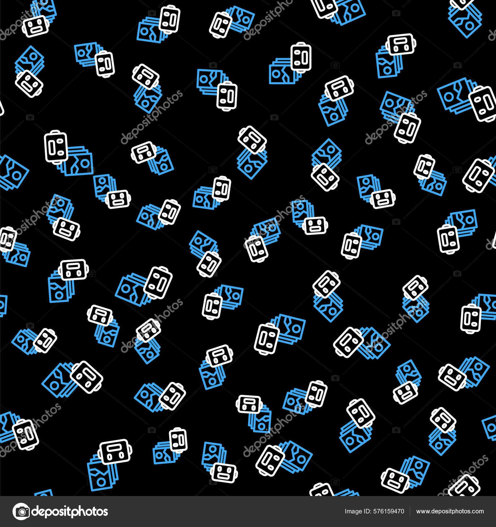 Line Artificial Intelligence Robot Icon Isolated Seamless Pattern Black ...