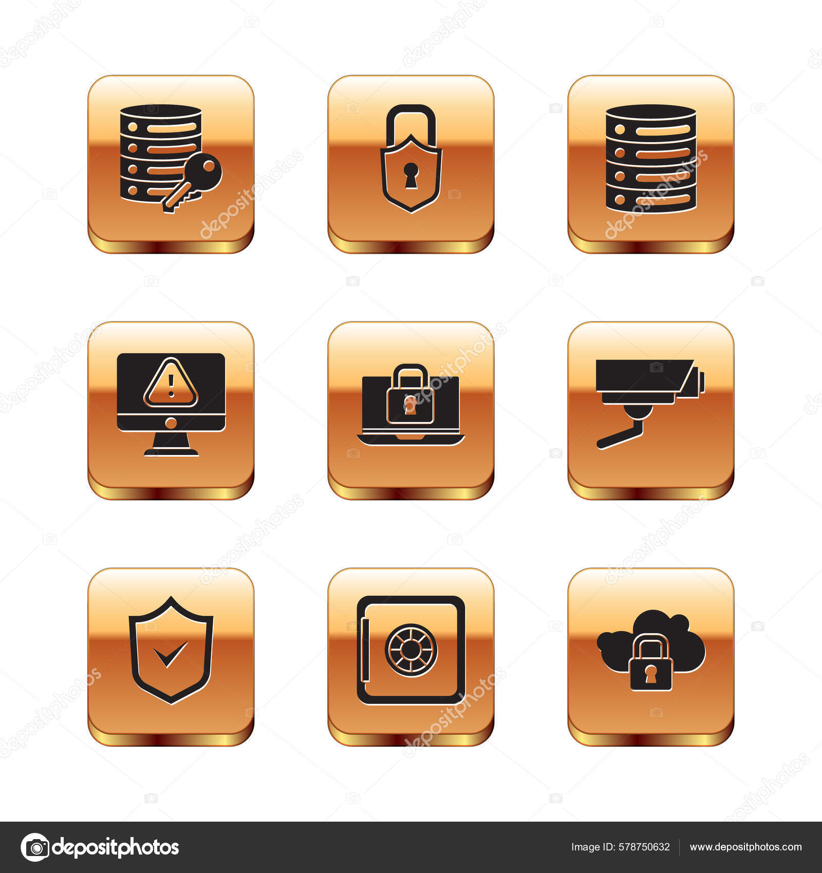 Set Server Security Key Shield Check Mark Safe Laptop Lock Stock Vector ...