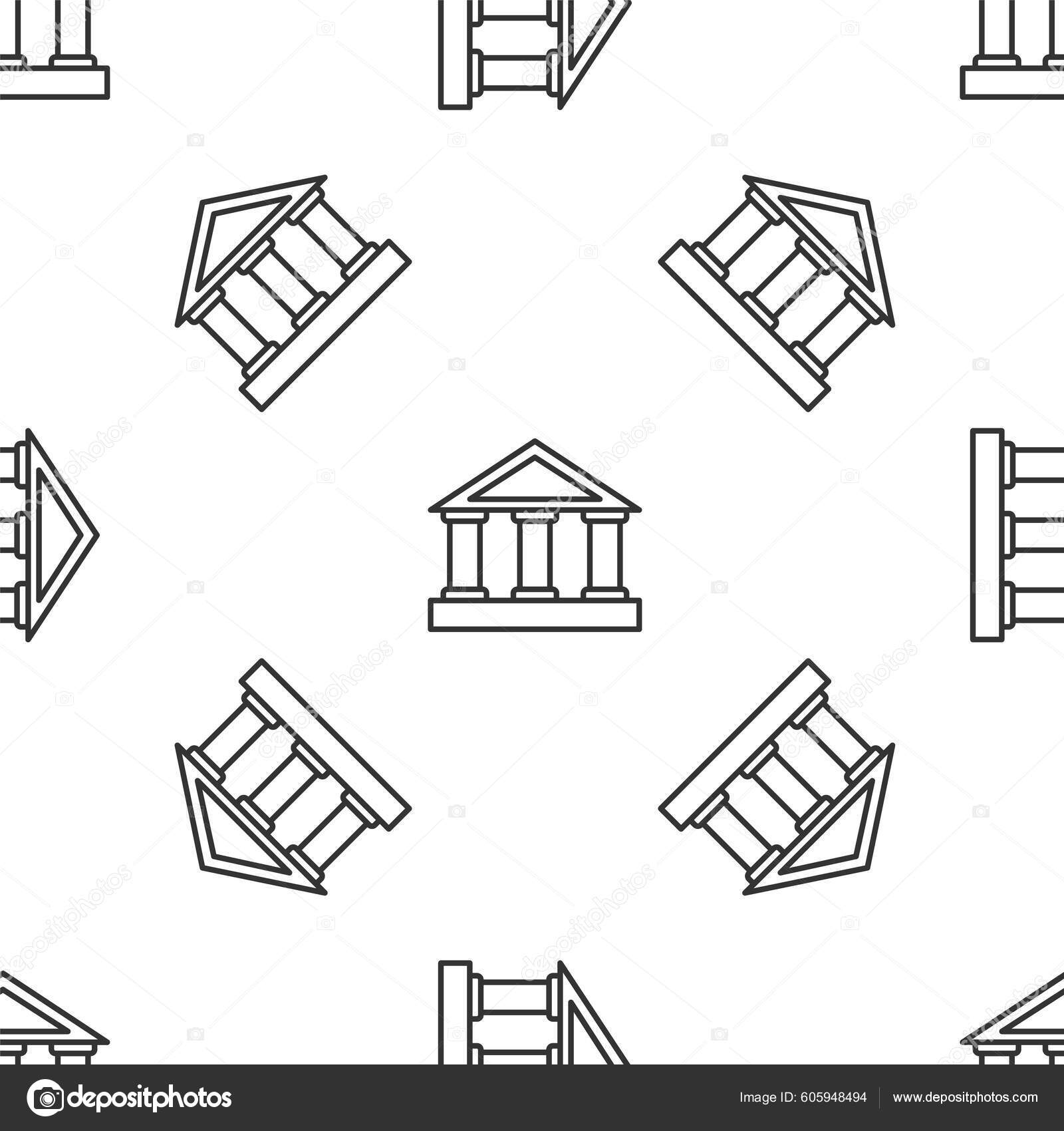 Grey Line Bank Building Icon Isolated Seamless Pattern White Background ...