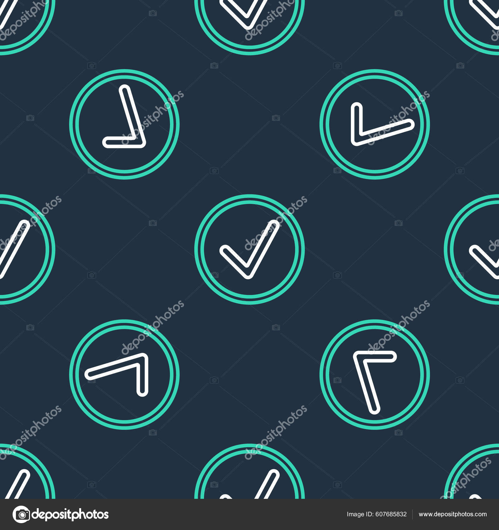Line Check Mark Circle Icon Isolated Seamless Pattern Black Background ...