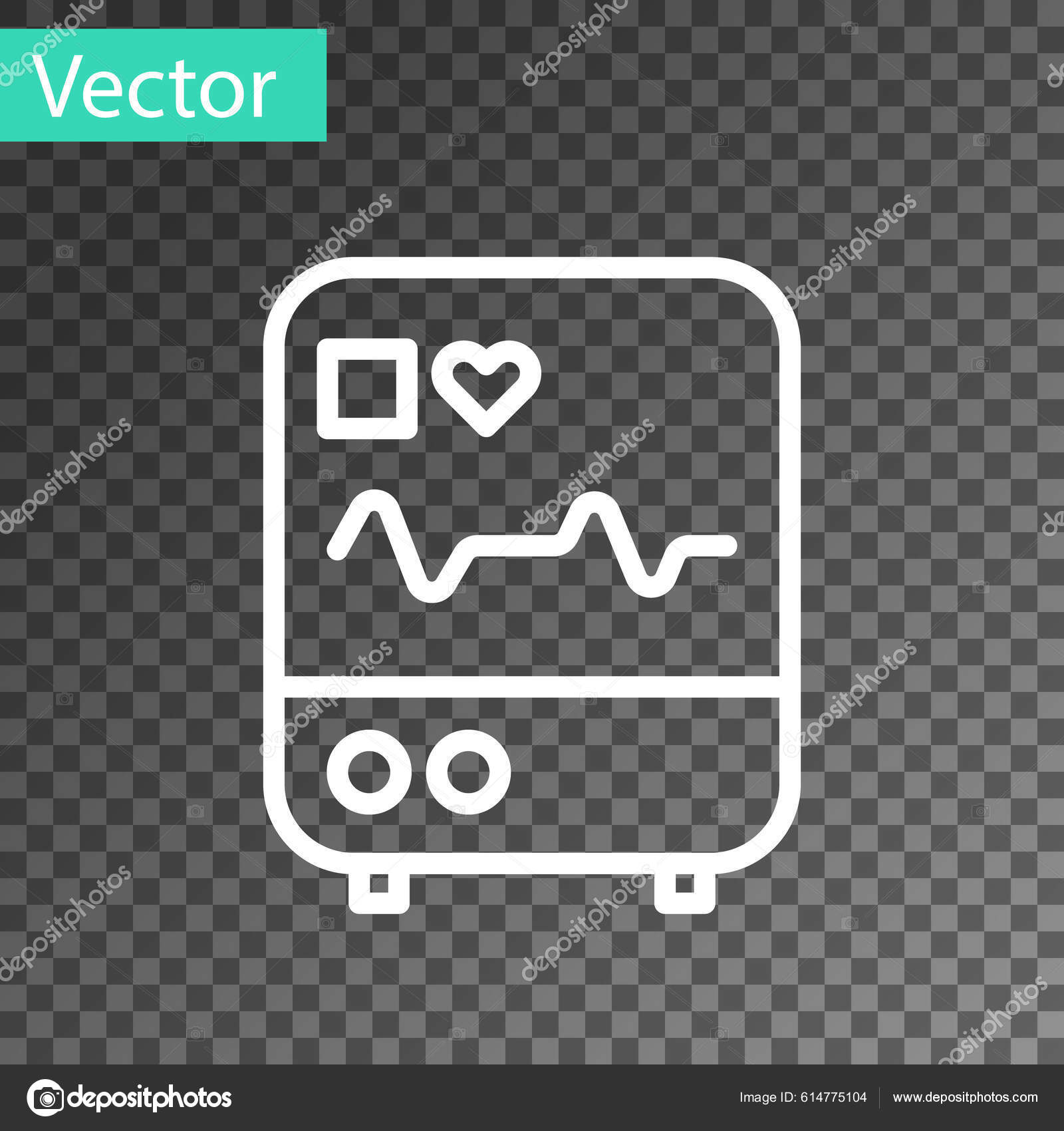 White Line Computer Monitor Cardiogram Icon Isolated Transparent ...