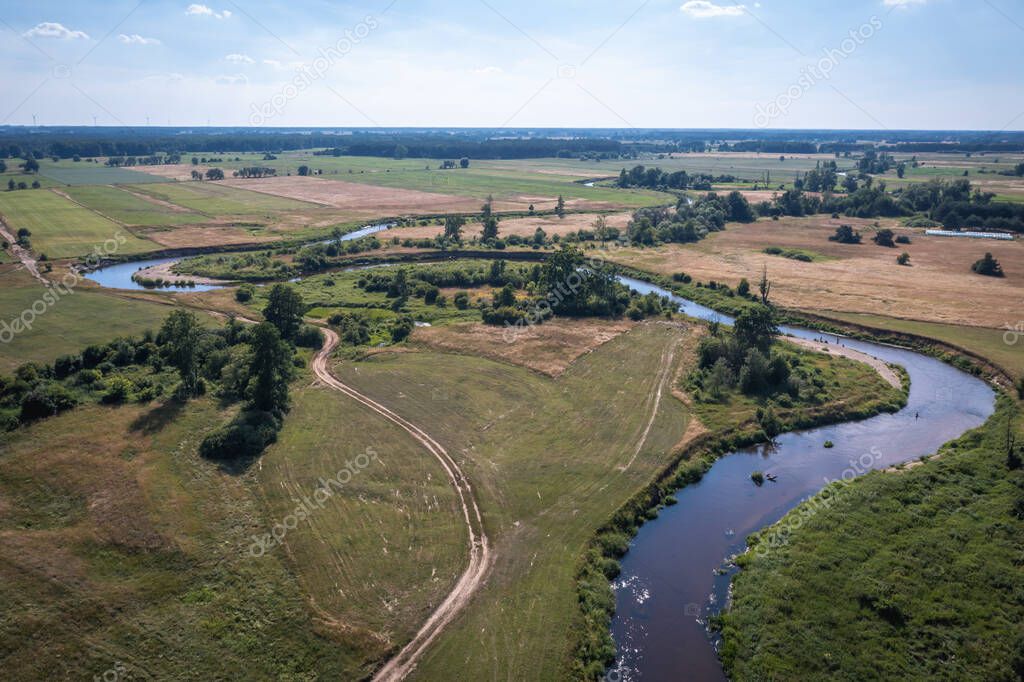 Drone photo of River Liwiec in Borzychy village, Mazowsze region ...