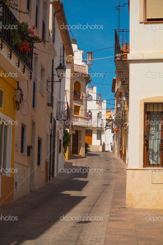 Streets of the small old town Calpe in Spain. – Stock Editorial Photo ...