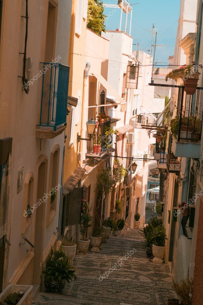Streets of the small old town Calpe in Spain. – Stock Editorial Photo ...