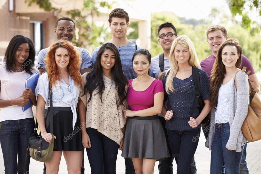Portrait Of University Students Outdoors On Campus — Stock Photo ...