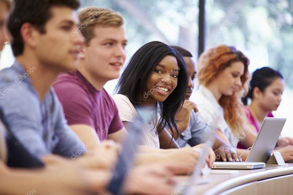 Class Of University Students Using Laptops In Lecture — Stock Photo ...