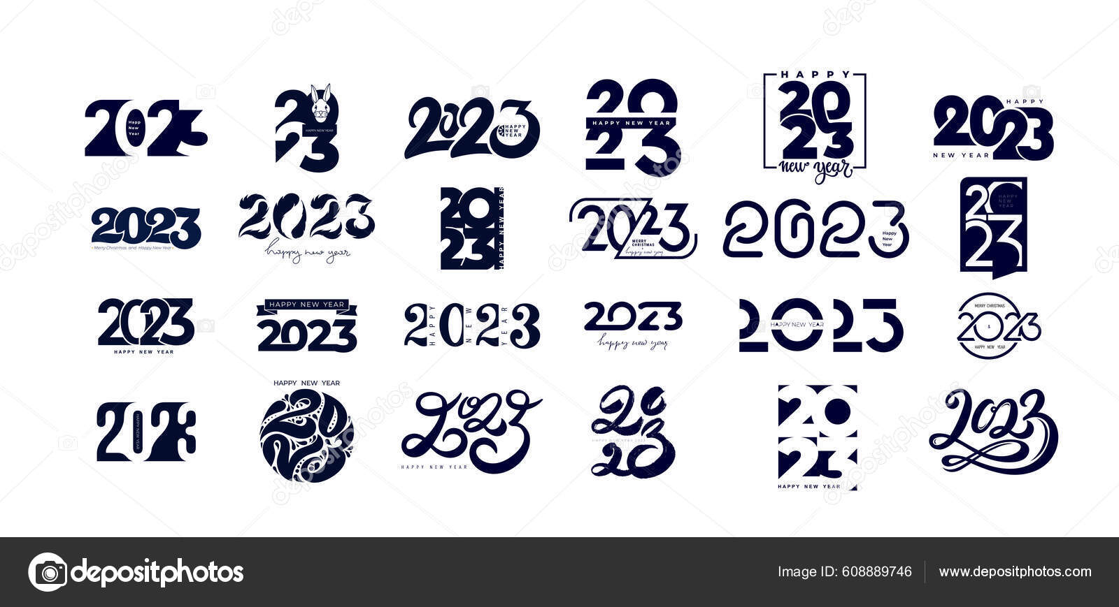 Creative Big Set 2023 Happy New Year Logo Design Number Stock Vector ...