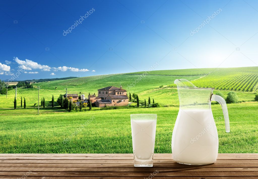 Milk and sunny spring field — Stock Photo © Iakov #40914249