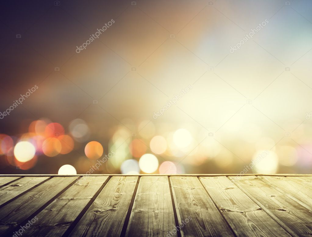 Wooden platform and lights of night Hong Kong Stock Photo by ©Iakov ...