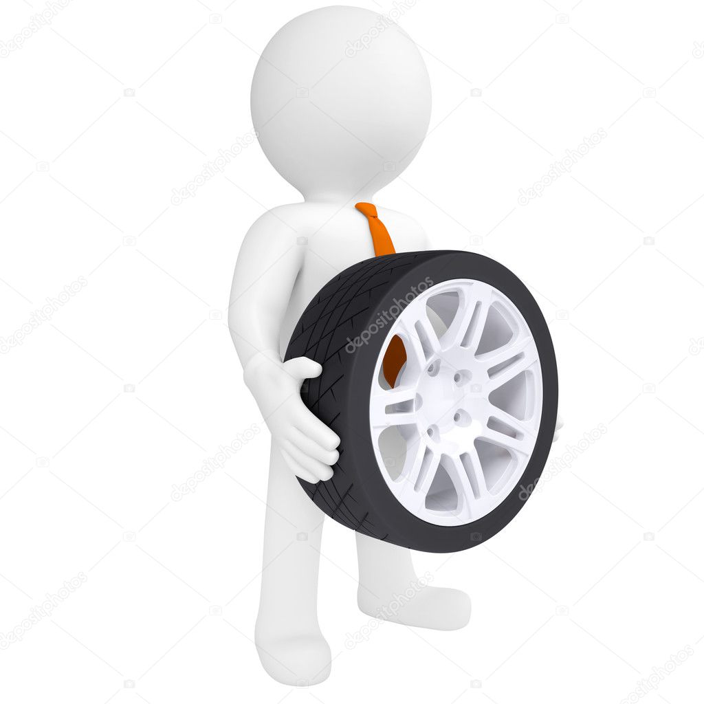3D man holding a car wheel Stock Photo by ©cherezoff 21813261