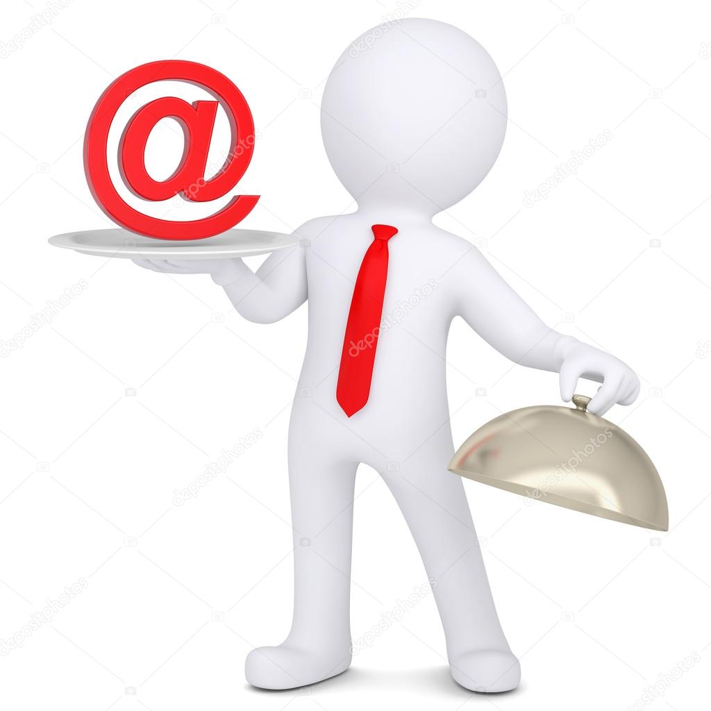 3d man holding a sign e-mail on the dish Stock Photo by ©cherezoff 24966535