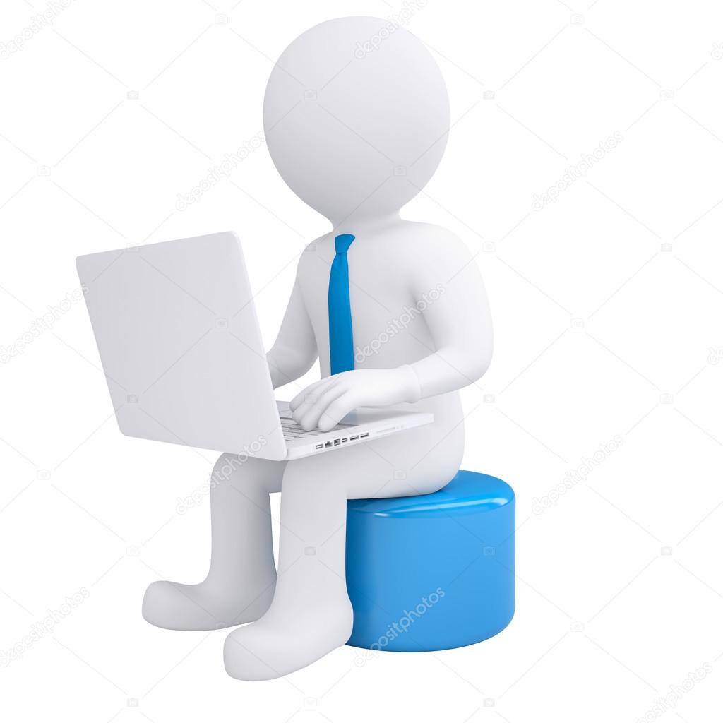 hombre 3d blanco trabajando en su computadora portátil — Foto de stock ...