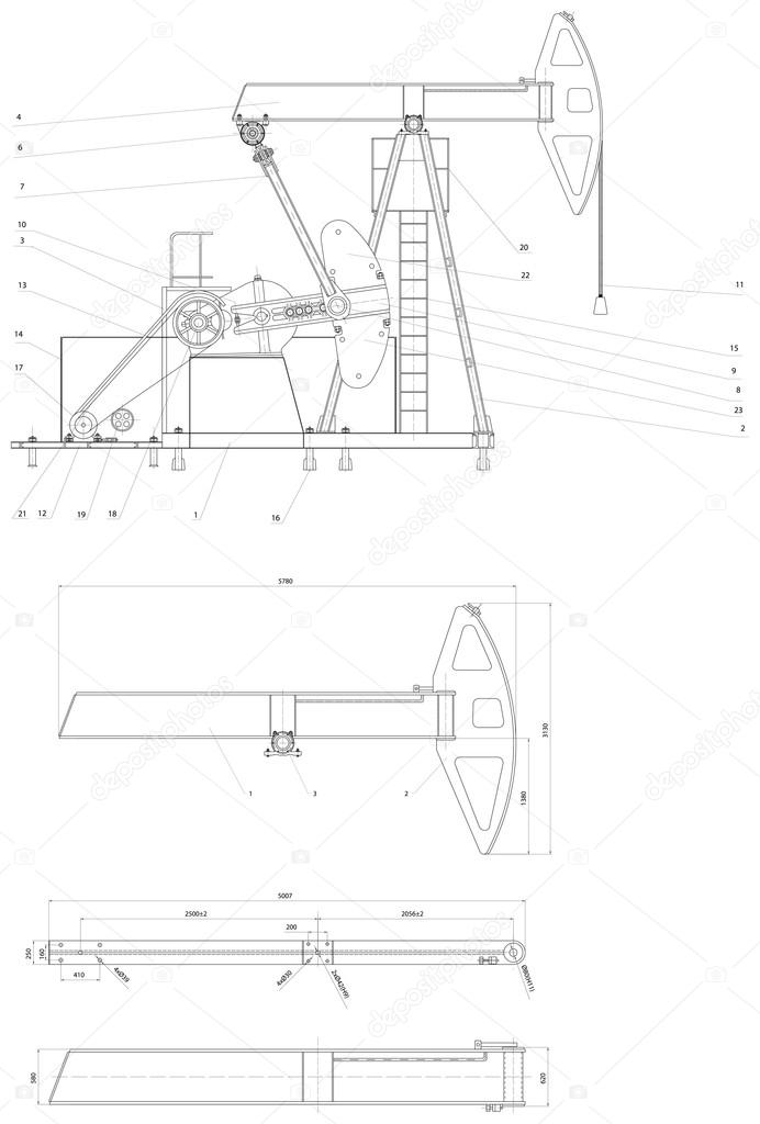 Engineering drawing of the pumping unit — Stock Vector © cherezoff ...
